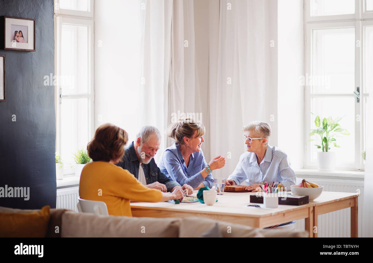 Group of senior people playing board games in community center club ...