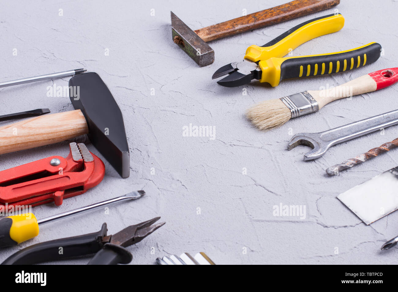 Repair carpenter tools and copy space. Set of different construction ...