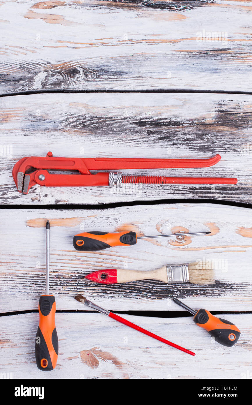 Set of instruments for repair, top view. Different construction tools ...