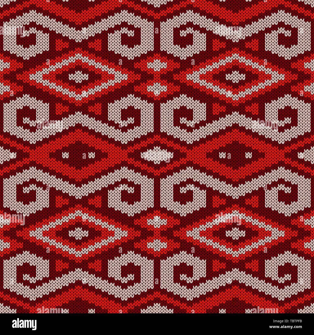 Geometrical seamless knitted vector pattern as a fabric texture in red ...