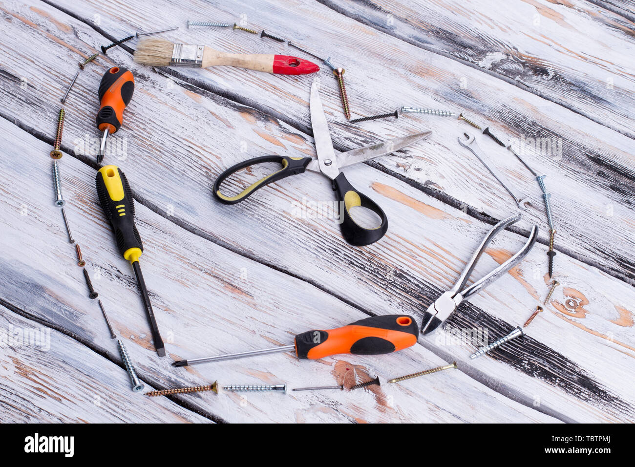Heart shape made from construction tools. Composition with set of tools ...
