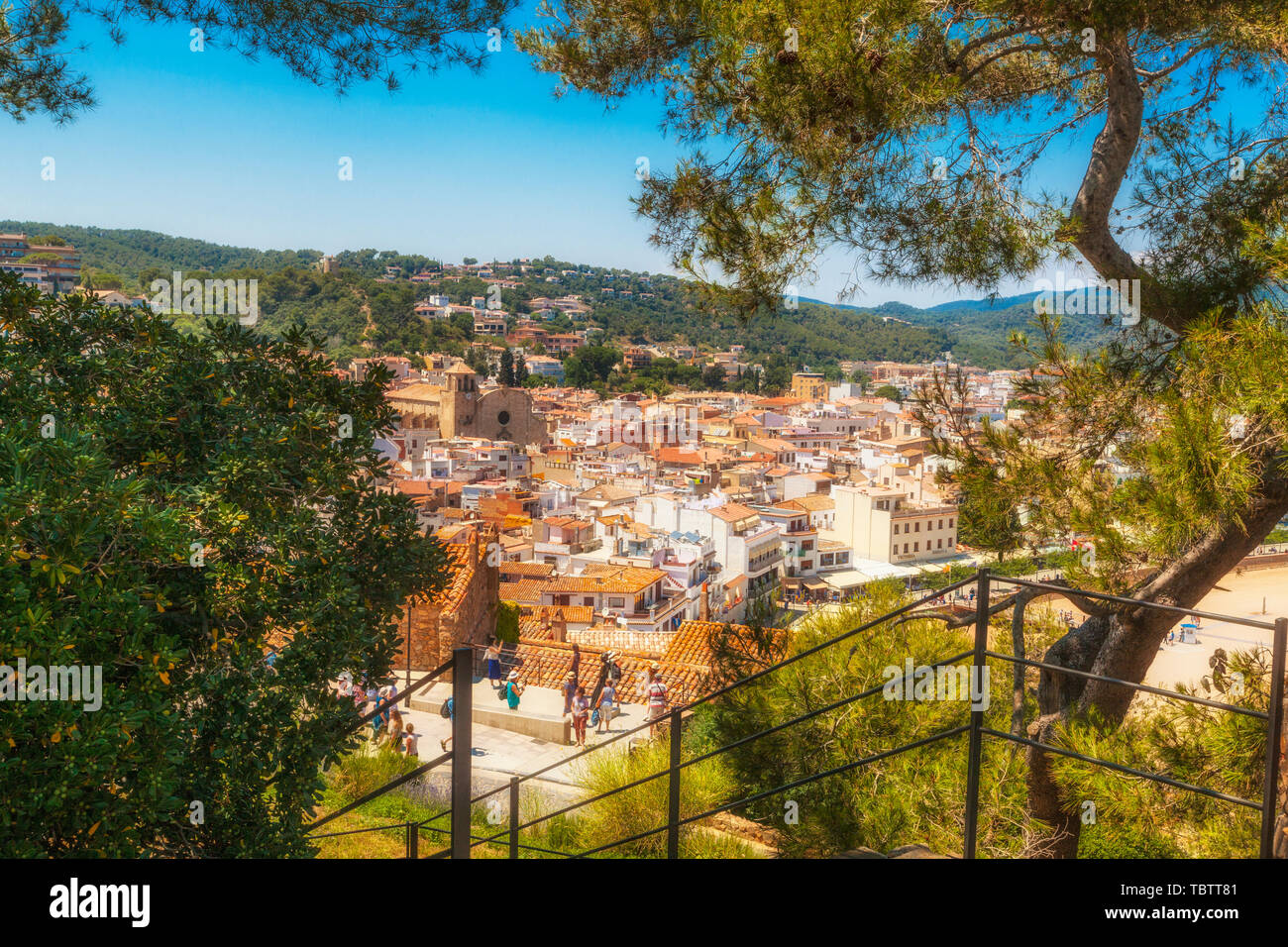 Tossa de mar, Costa Brava, Spain: Old Town with blue sky Stock Photo ...