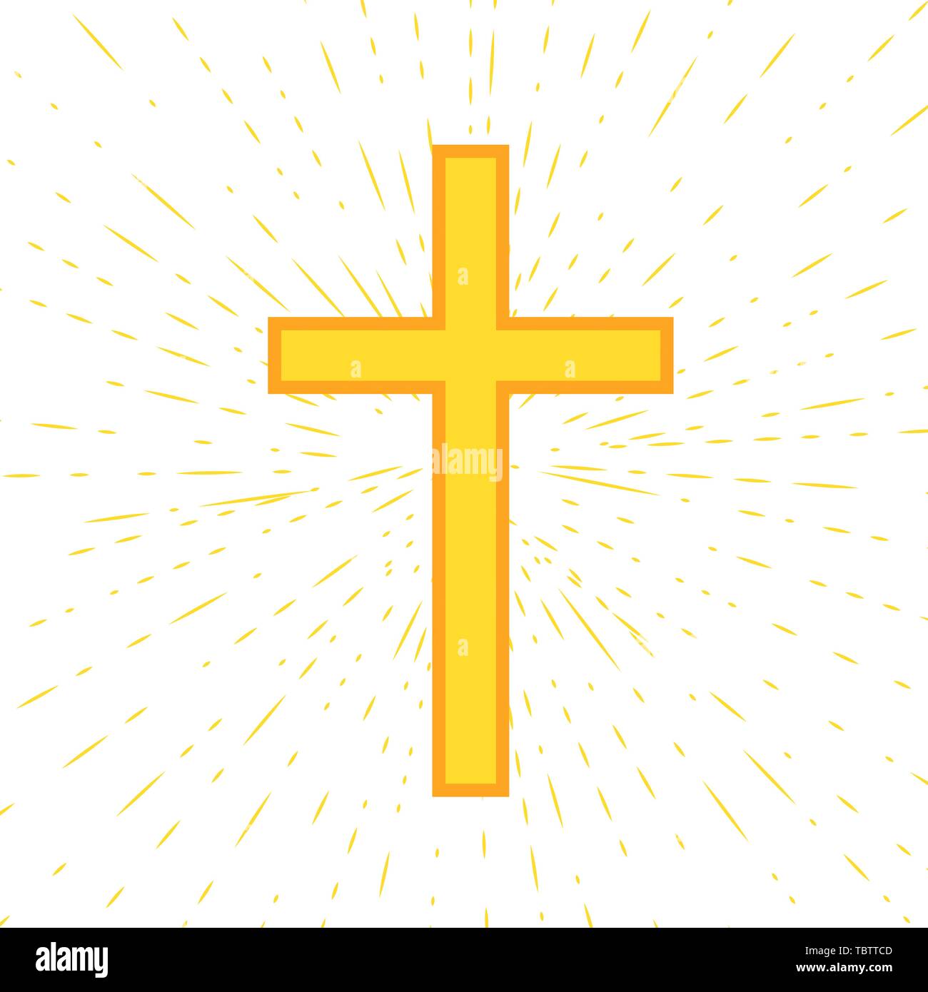 Cross on yellow background, icon against the background of the rays ...