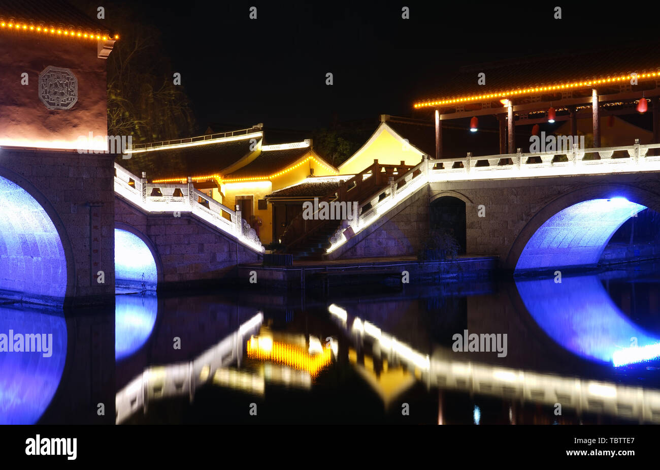 Night view of Anchang ancient town Stock Photo - Alamy
