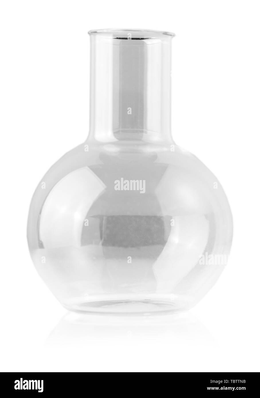 Chemical laboratory glassware, empty flask on reflective white Stock ...