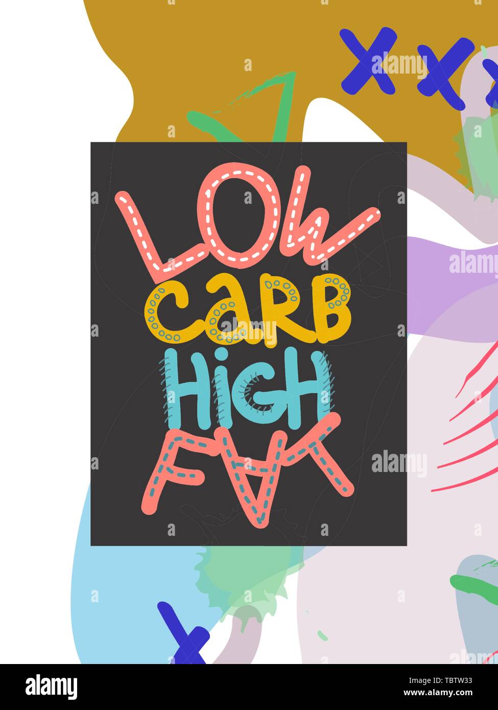 Low carb high fat collage lettering. Ketogenic eating slogan, phrase on ...