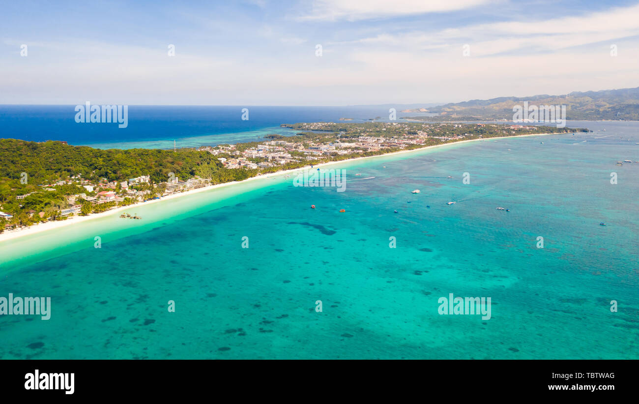 The coast of the island of Boracay. White beach and clear sea. Seascape ...