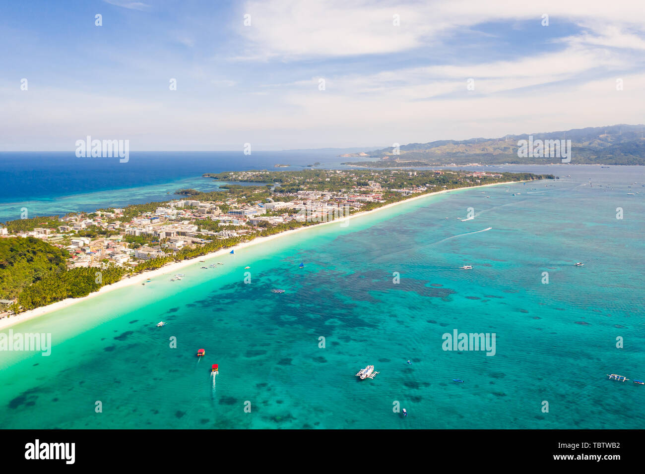 White beach on the island of Boracay, Philippines, top view. White ...