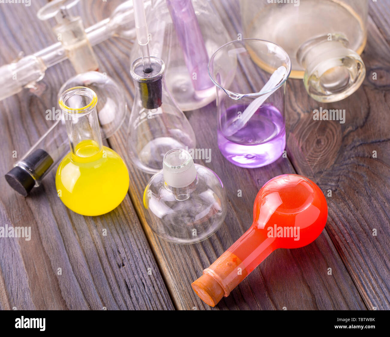 Scientific laboratory glassware. Close up Stock Photo - Alamy