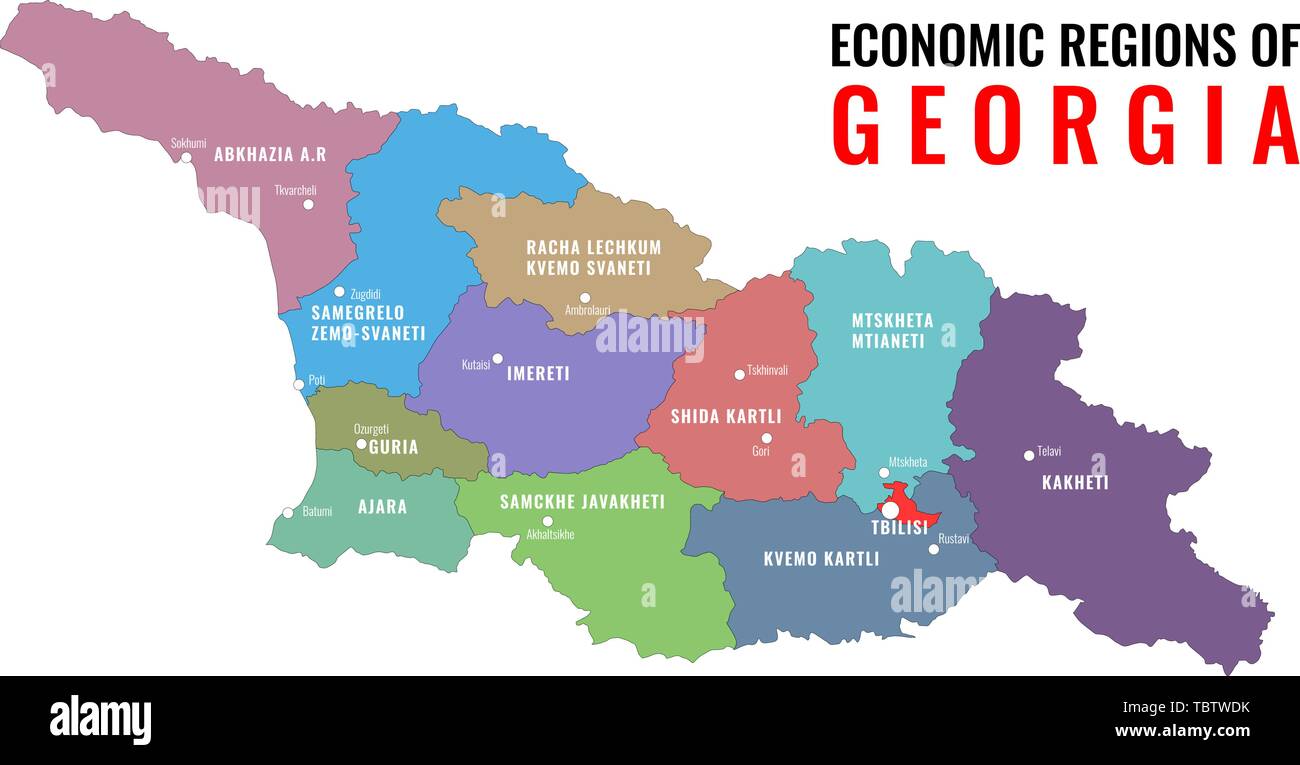 Economic regions of Georgia. Each regions is separated. Vector ...