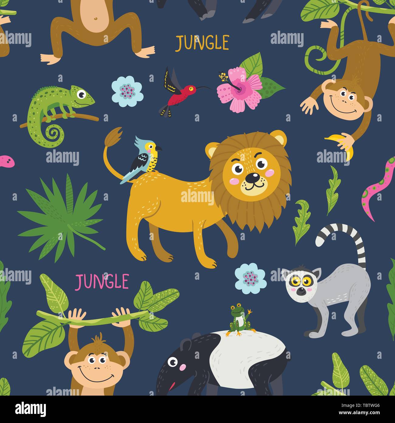 Seamless pattern with cute animals from the jungle Stock Vector Image ...