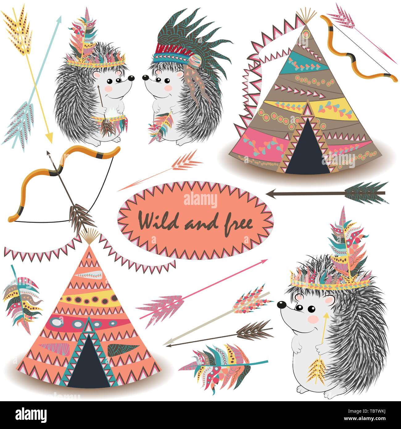 Tribal Collections Set with teepee tens, arrows, feathers, tribal ...
