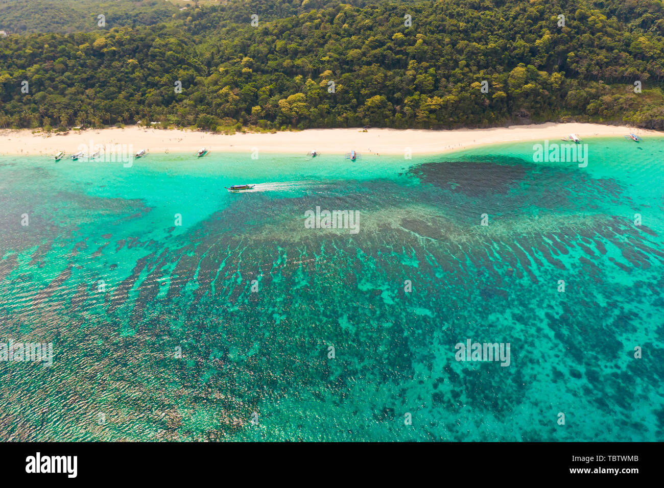 Puka Shell Beach, Boracay Island, Philippines, aerial view. Tropical ...