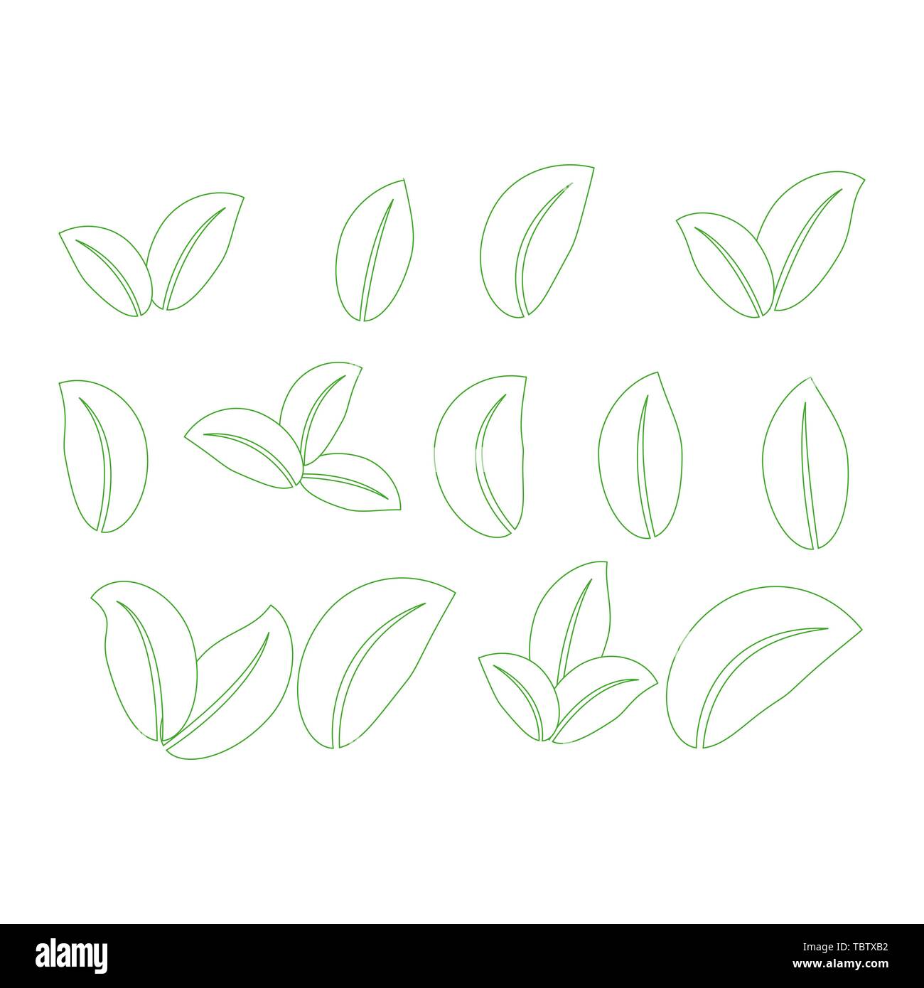 Set of green leaves design elements. Green sprout green leaves symbol ...
