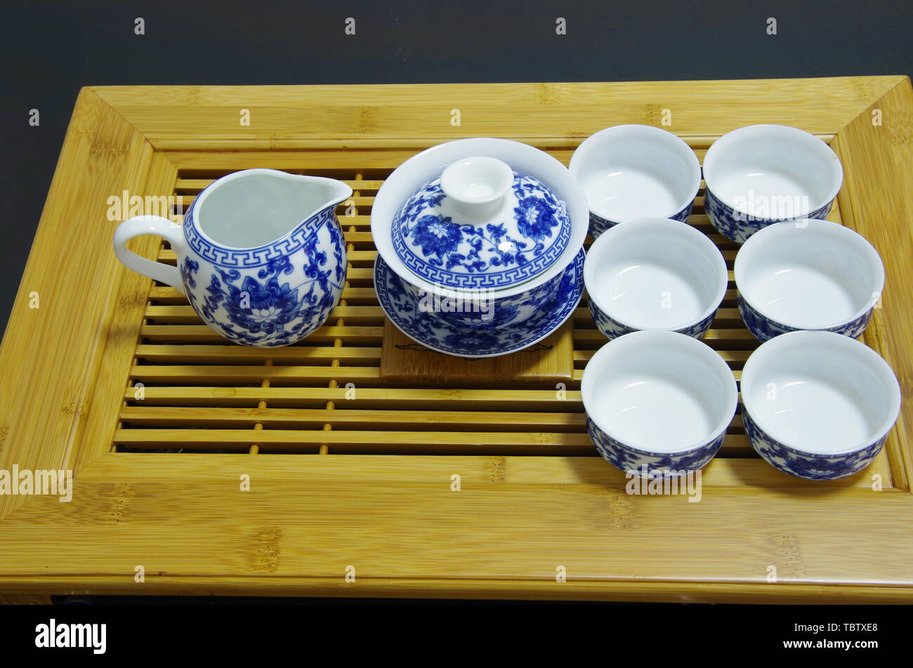 Blue-and-white ceramic tea set Stock Photo - Alamy