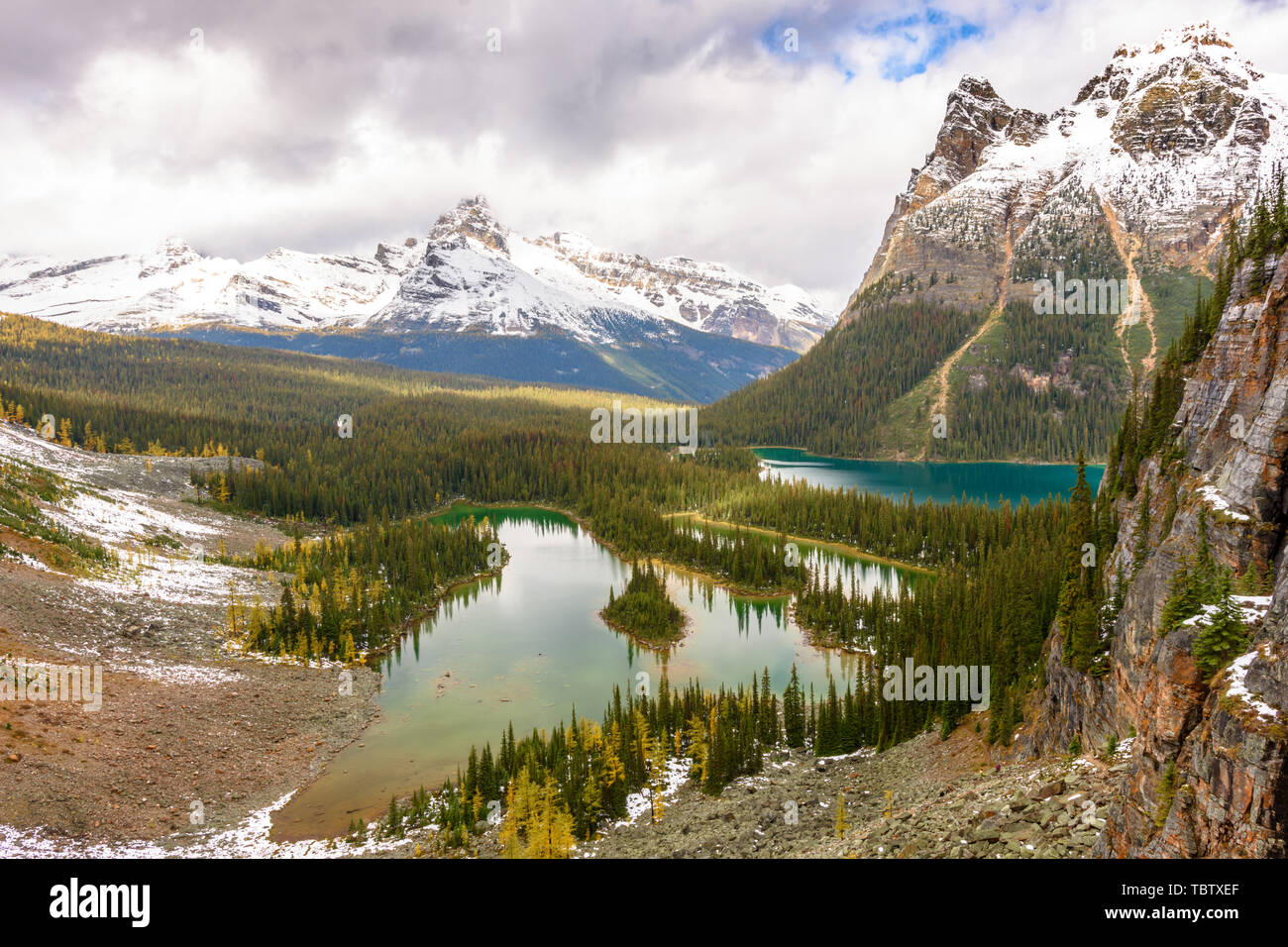 Looking back at Lake O'Hara during the hike up to Opabin Prospect Stock ...