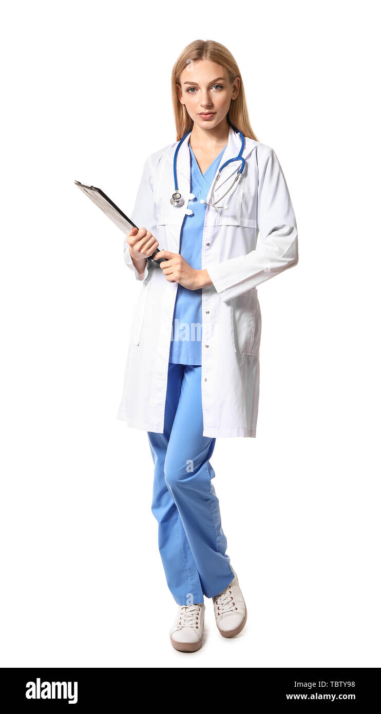 Female doctor on white background Stock Photo - Alamy