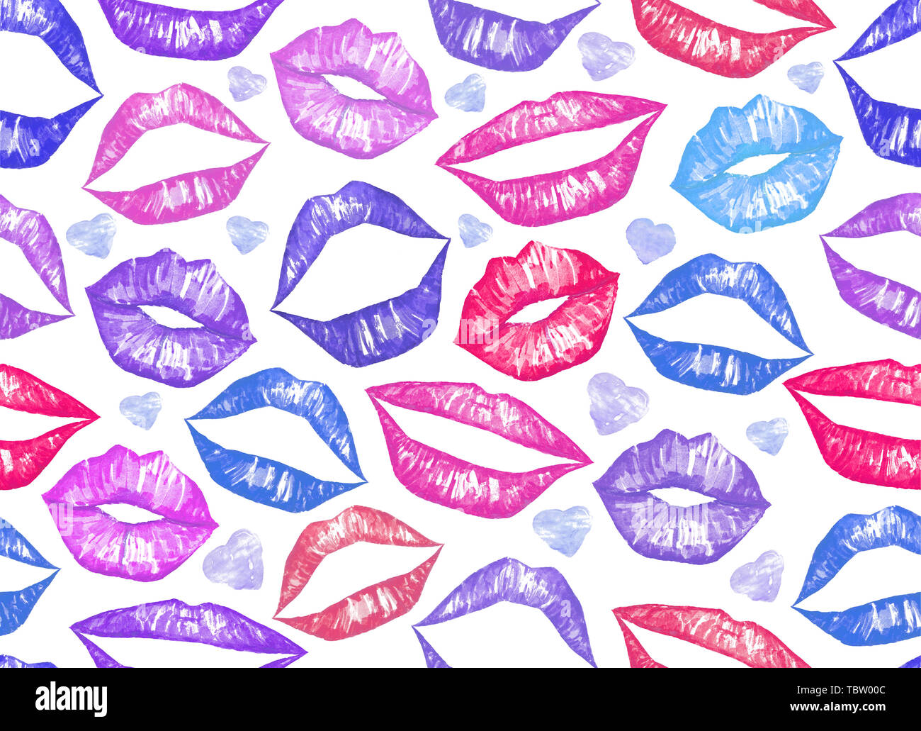 Multicolor lips seamless background. Pink beauty background. Hand made ...