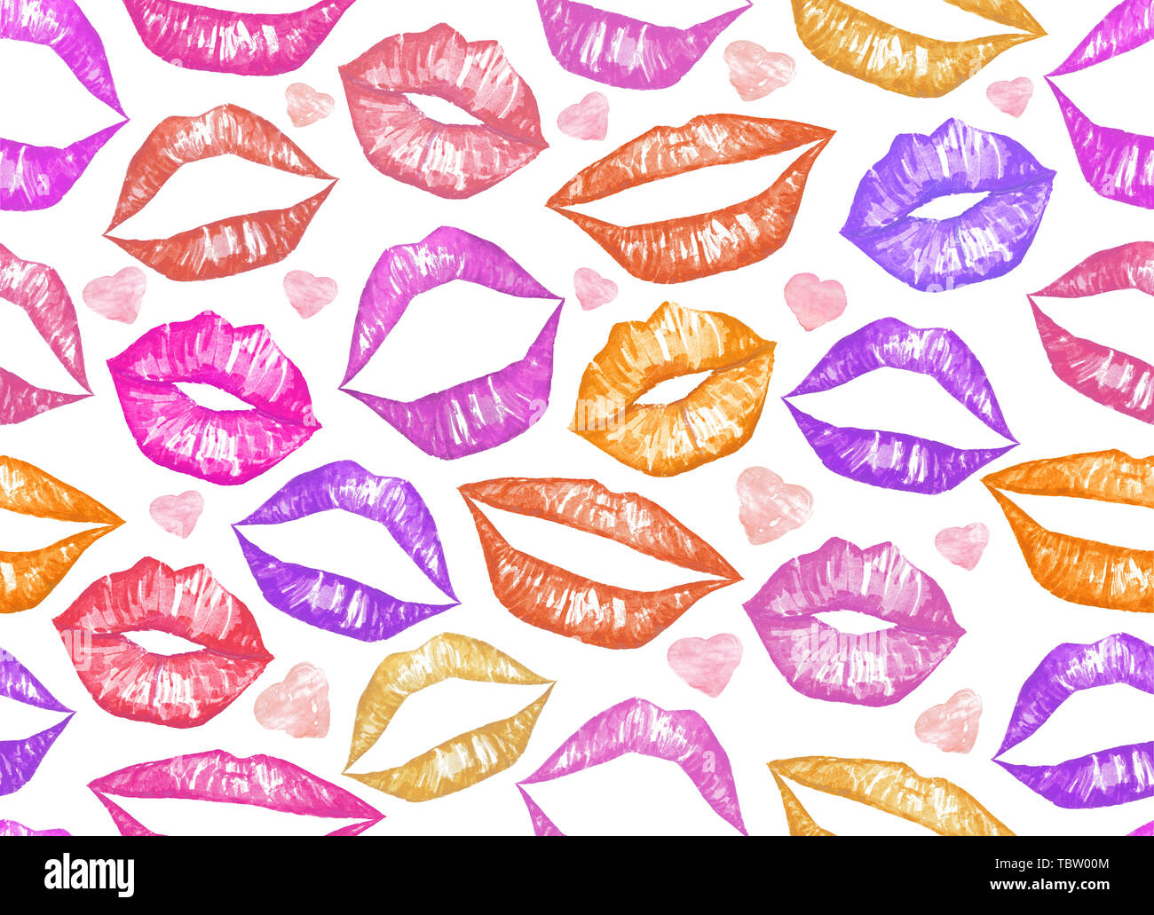 Multicolor lips seamless background. Pink beauty background. Hand made ...