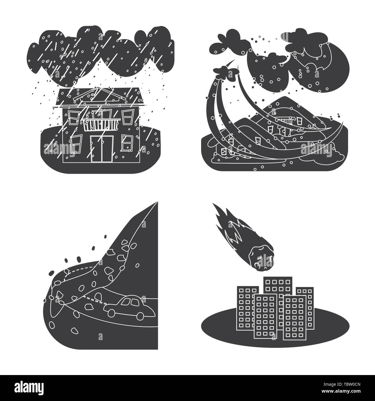 Vector design of calamity and crash sign. Collection of calamity and ...