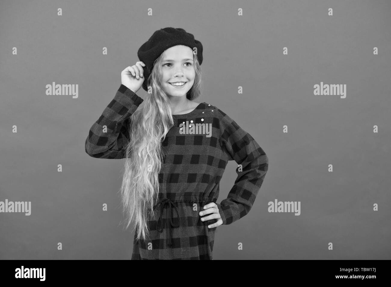 How to wear beret like fashion girl. Kid little cute girl with long ...
