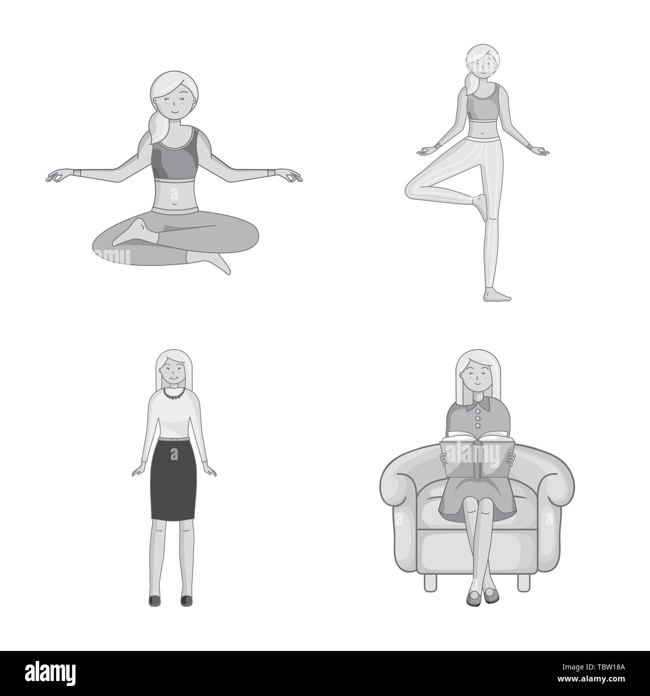 Vector illustration of emotions and female icon. Set of emotions and ...
