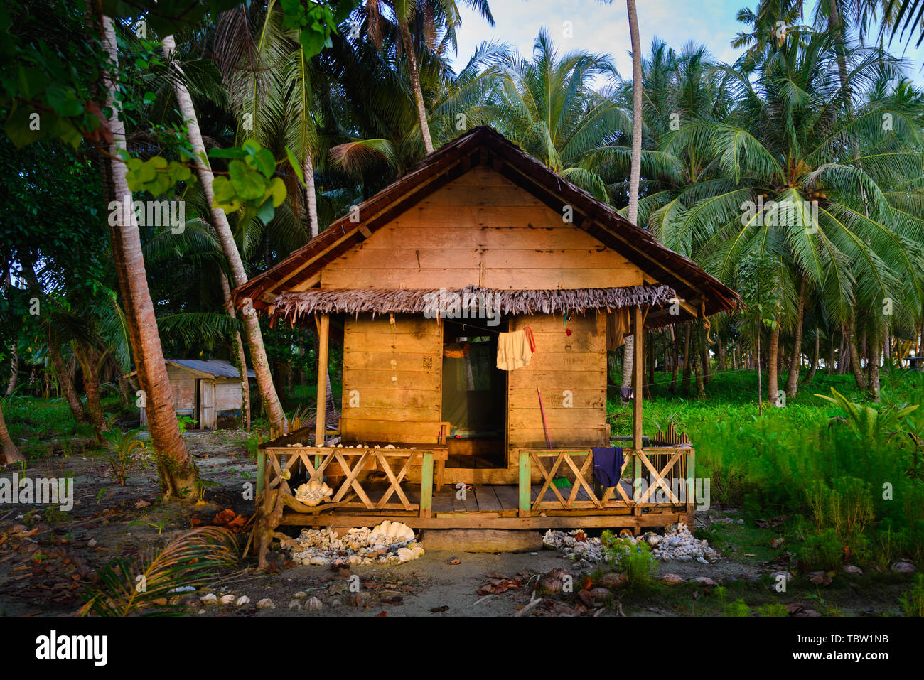 Tailana, Indonesia - march 13, 2019: beach bungalow amid lush green ...