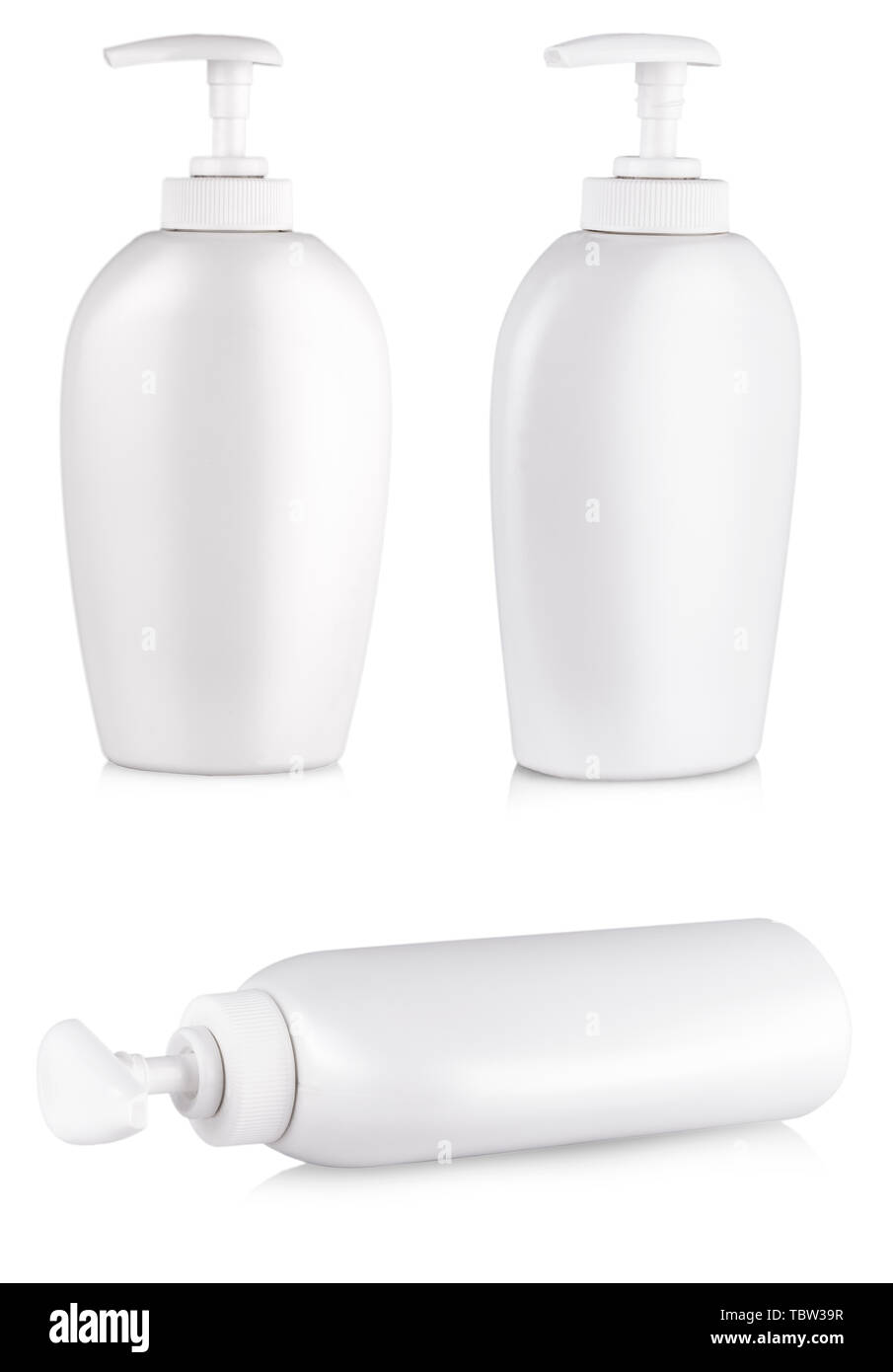 White tube bottles of shampoo, conditioner, hair rinse on a white ...