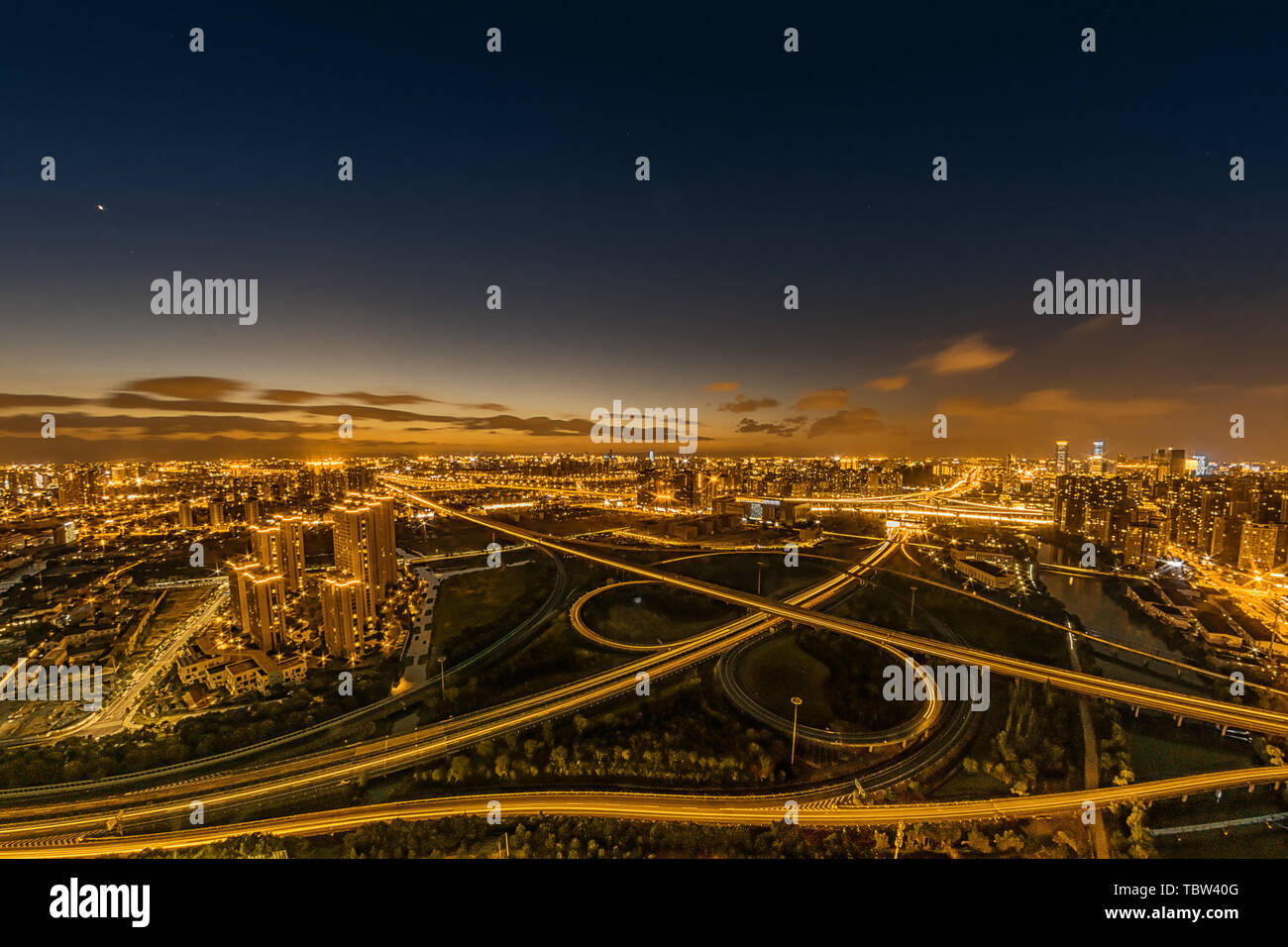 High rise building night scenery and bustling ningbo twin towers hi-res ...