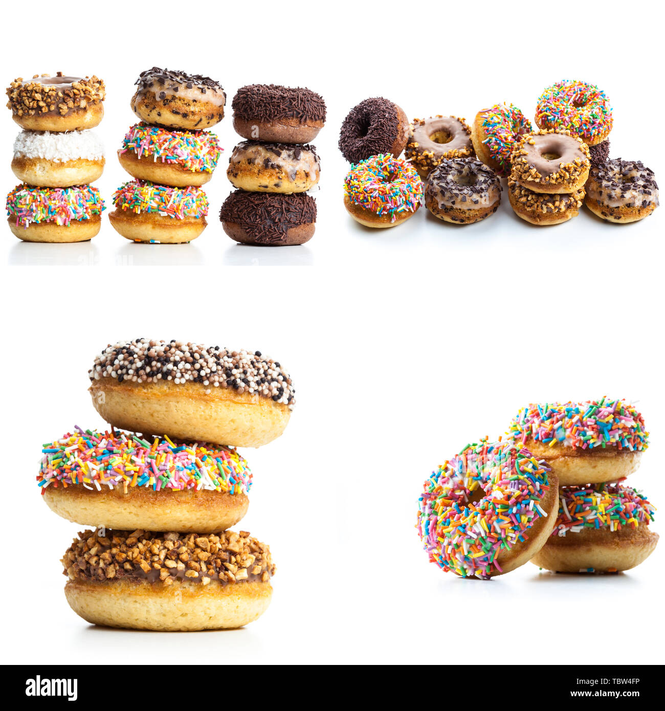 Set of various colorful donuts isolated on white background Stock Photo ...