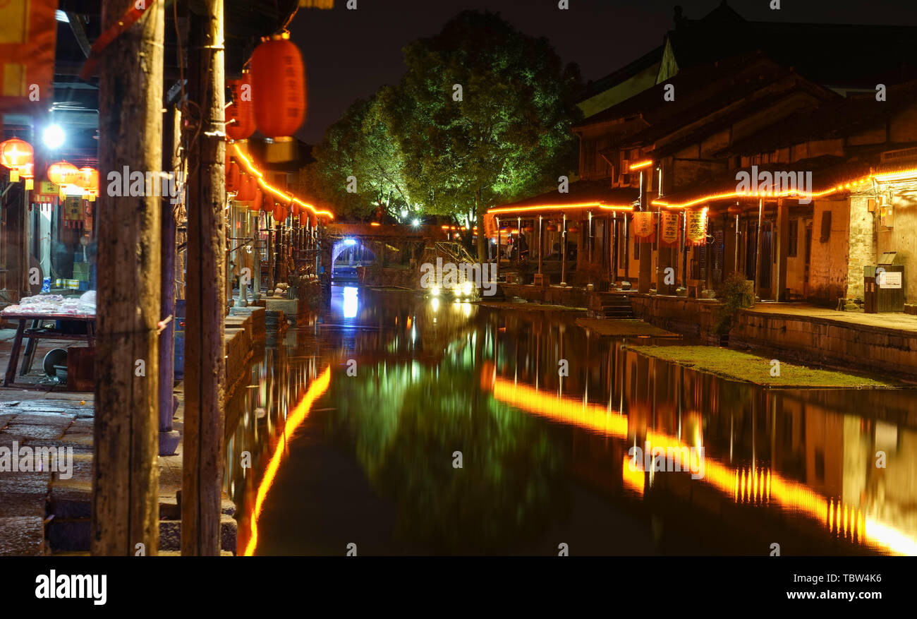 Night view of Anchang ancient town Stock Photo - Alamy