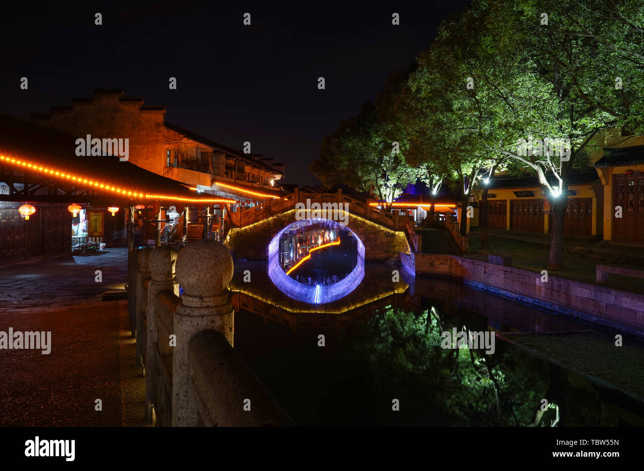 Night view of Anchang ancient town Stock Photo - Alamy
