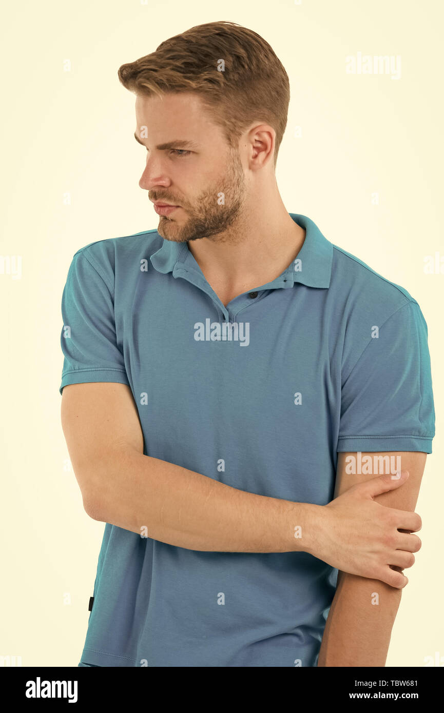 Athlete injured elbow joint. Man suffers old trauma chronic pain elbow ...