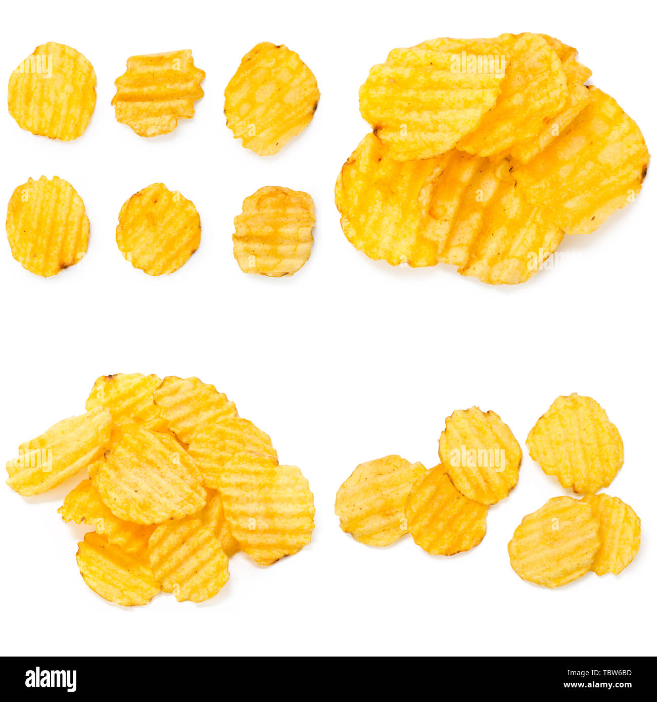 Set of potato chips close-up on an isolated white background Stock ...
