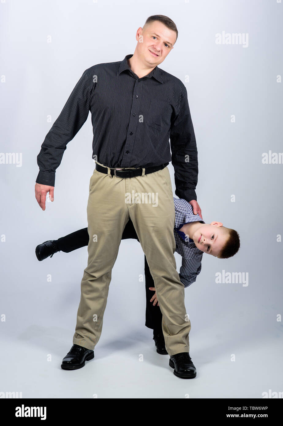 Father and cheerful little son. Best friends. Dad and adorable child ...