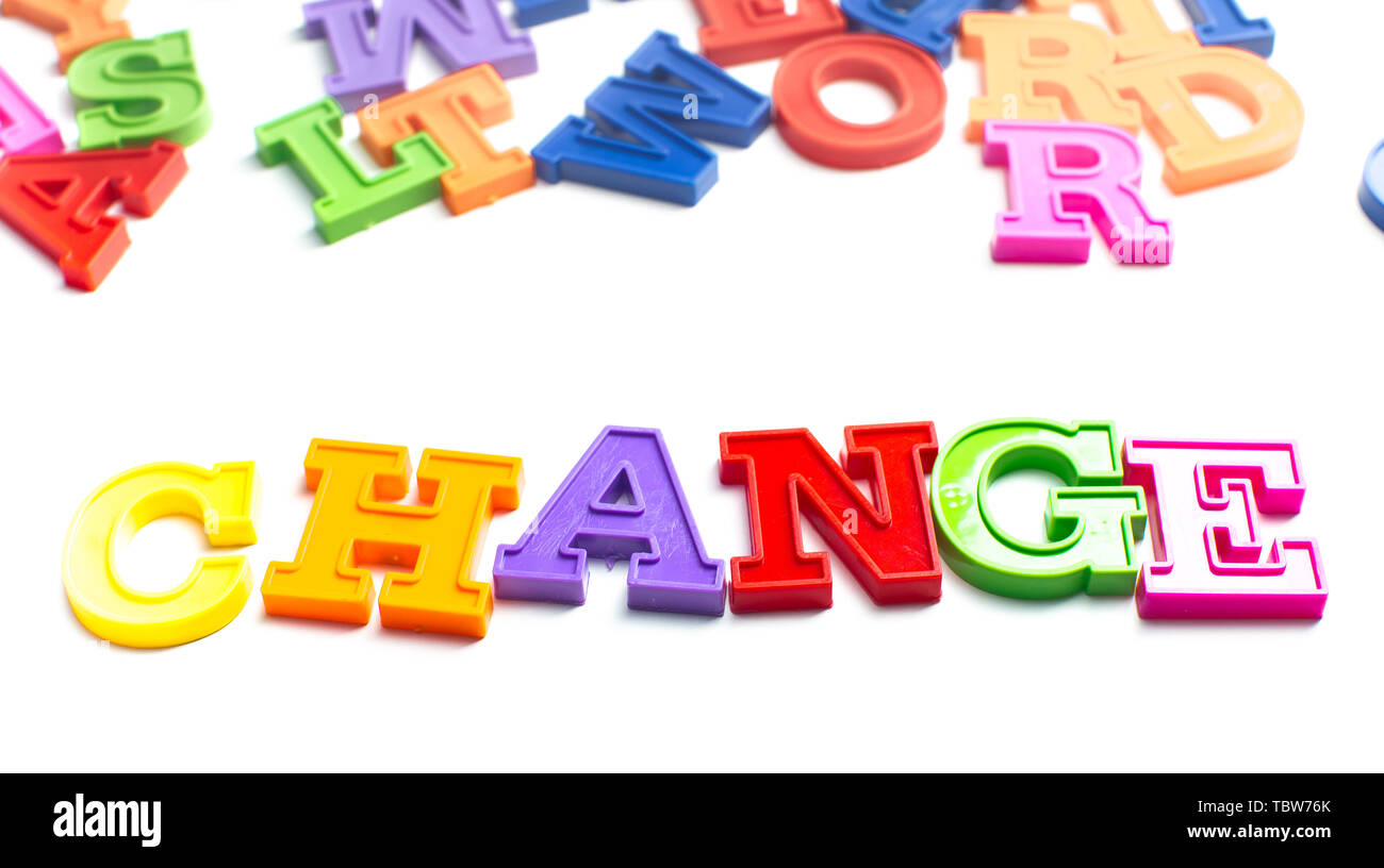 Heap of plastic colored alphabet letters close up. Change Stock Photo ...