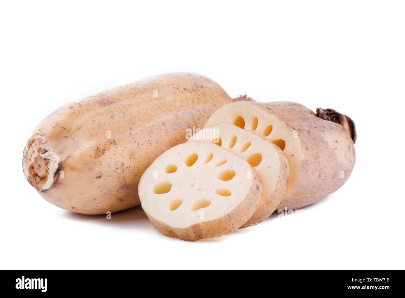 Fresh lotus root on white background Stock Photo - Alamy