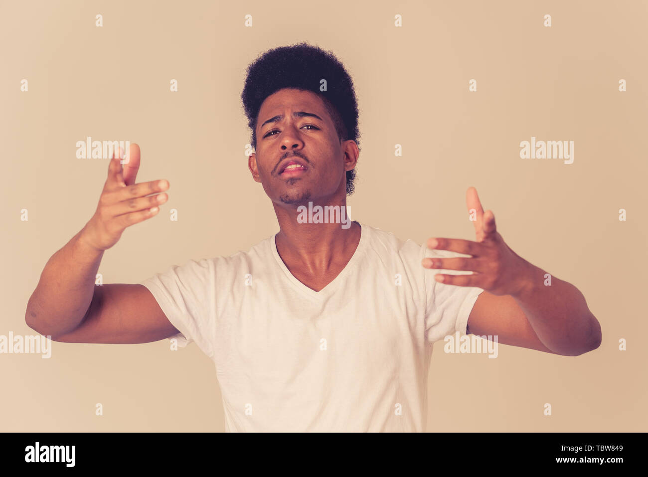 Portrait of an attractive young african american man with angry face ...