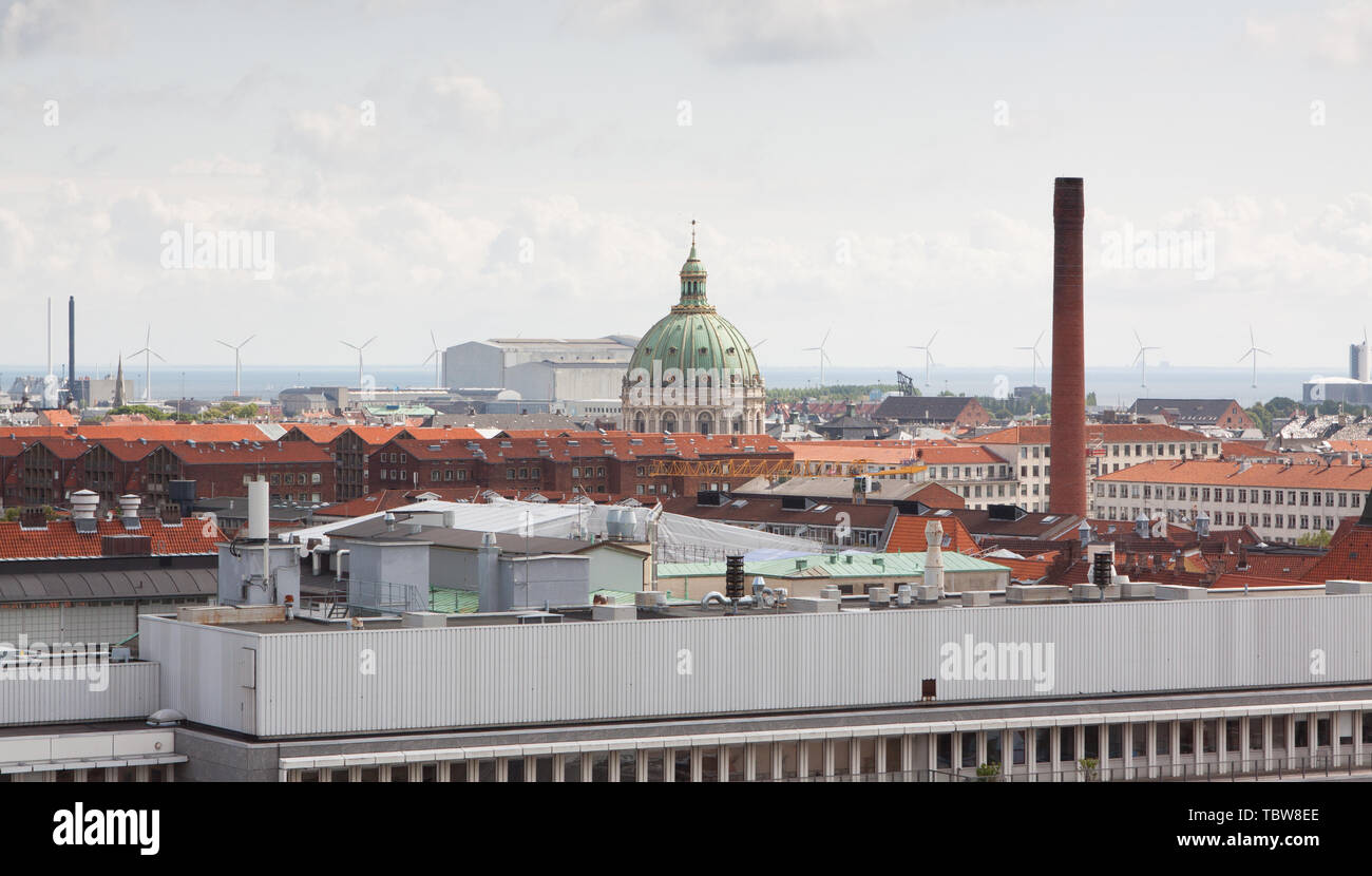 Cityscape views from the top of the Round Tower in Copenhagen, Denmark ...