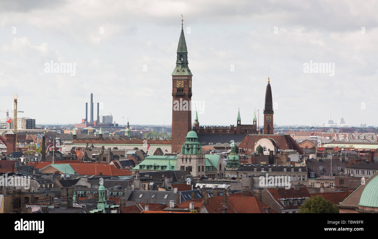 Cityscape views from the top of the Round Tower in Copenhagen, Denmark ...