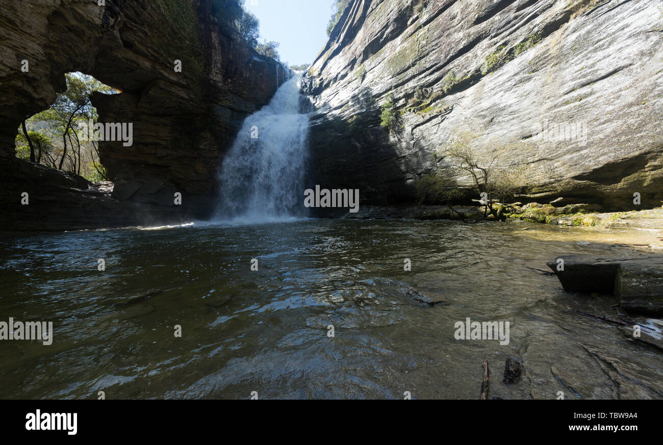 Waterfall La Foradada de Cantonigros surrounded by beautiful forests ...