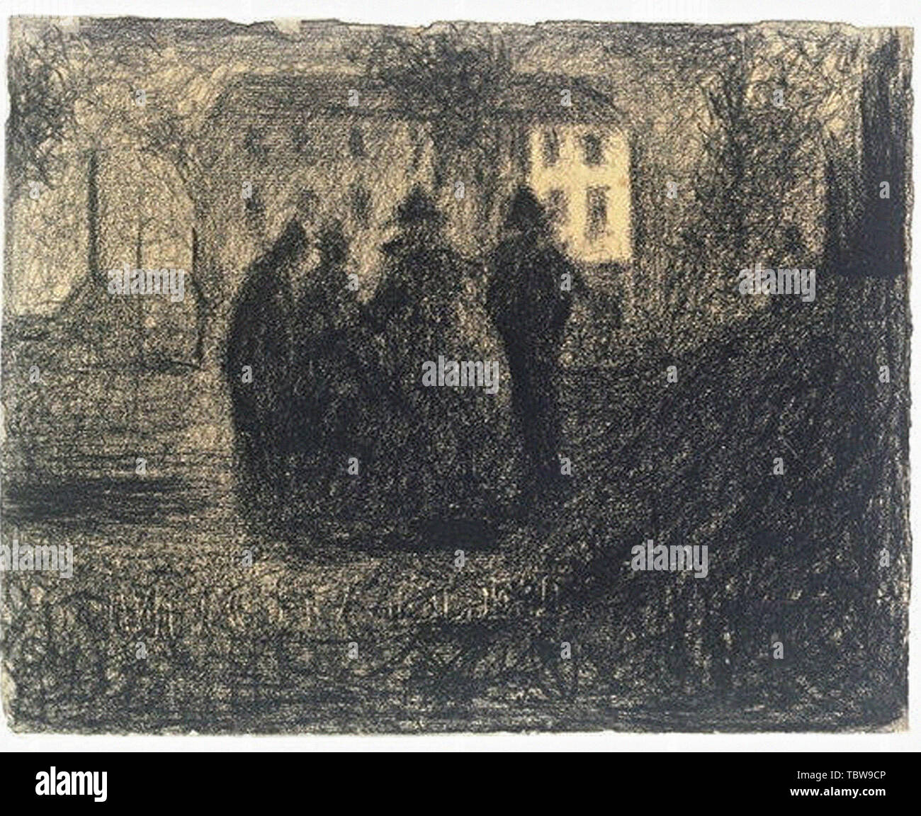 Georges Seurat - Group Figures Front House Some Trees Stock Photo - Alamy
