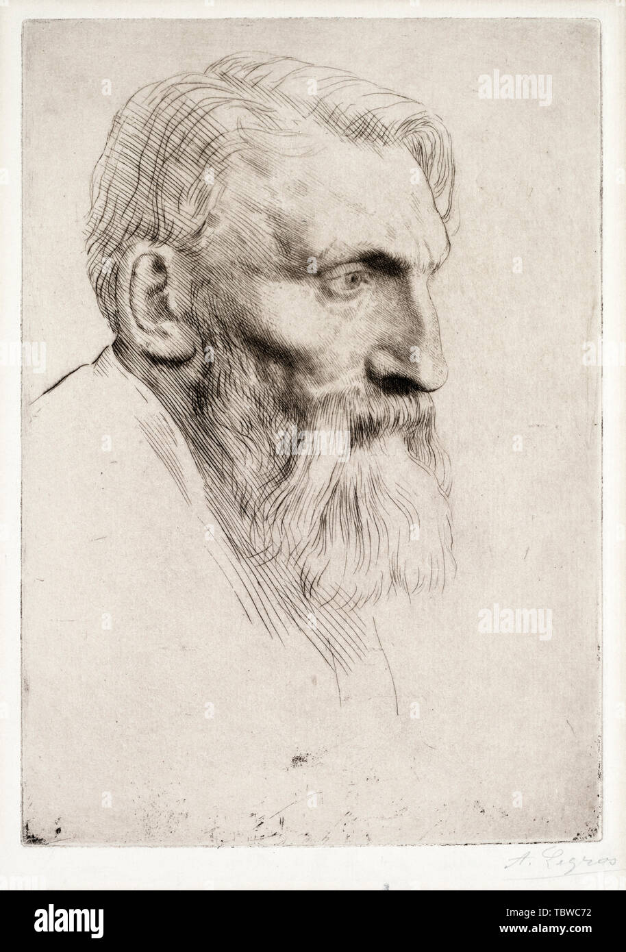 Auguste Rodin, Portrait of the artist, drawing by Alphonse Legros, 1881 ...