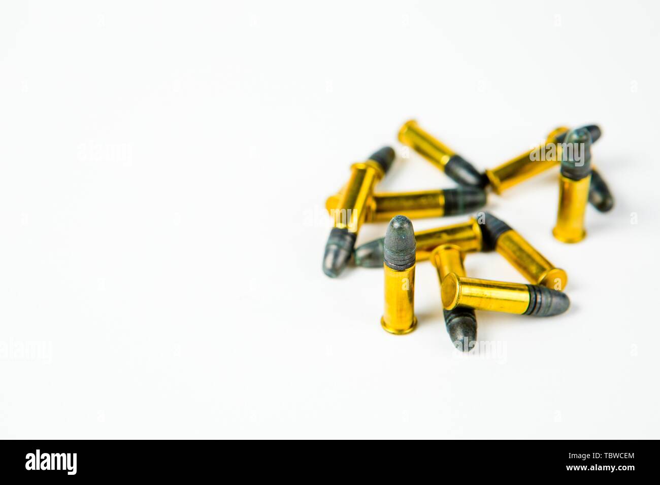 Small rim fire ammunition, yellow brass and gray lead Stock Photo - Alamy