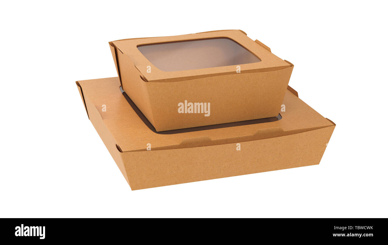 Packaging food box cardboard brown open and closed on white isolated ...