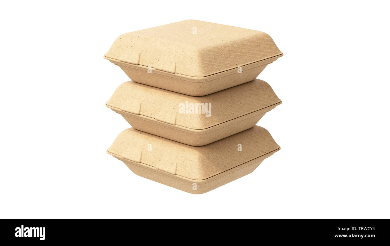Packaging food box cardboard brown open and closed on white isolated ...