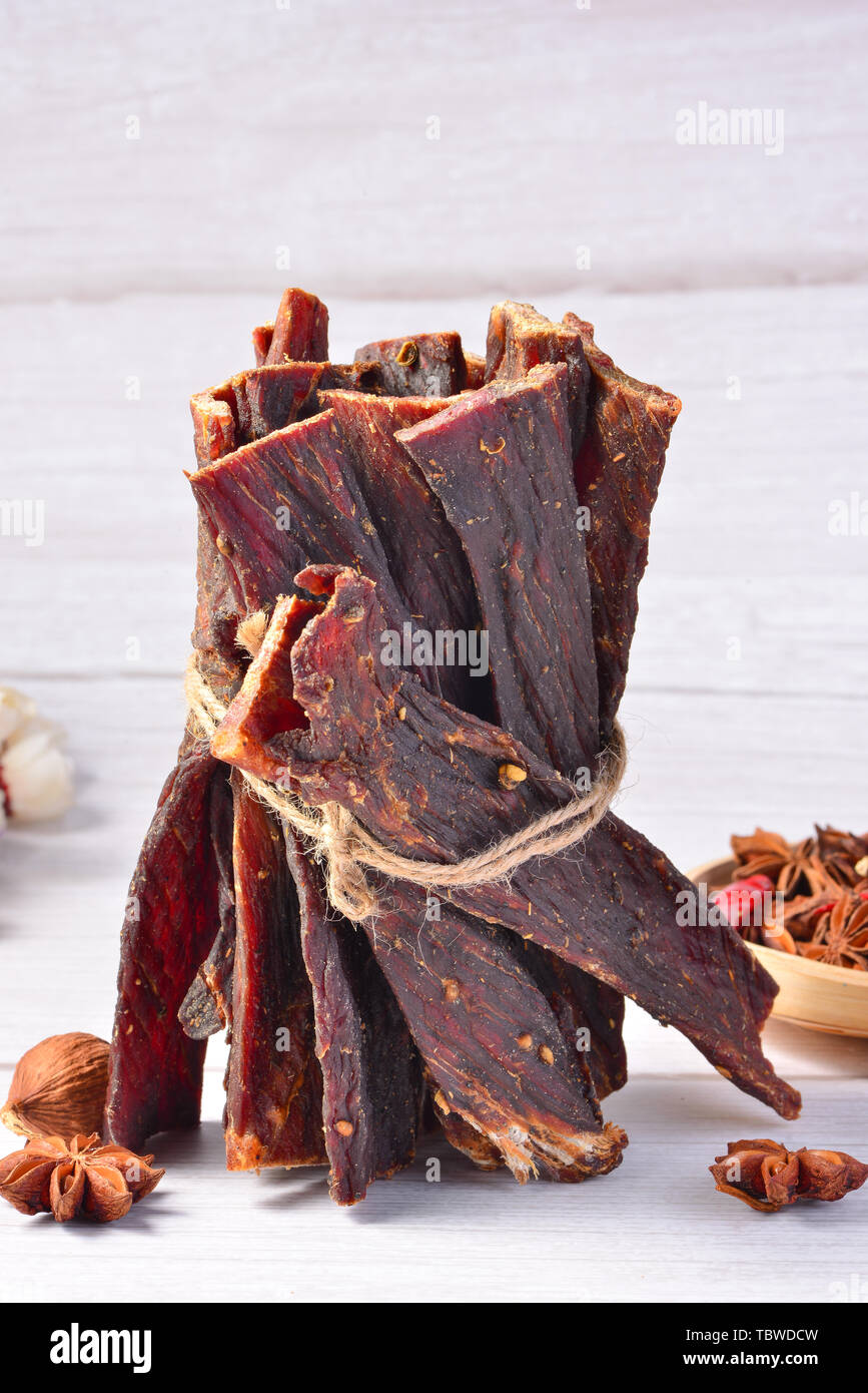 Air-dried hand-torn beef HD picture Stock Photo - Alamy