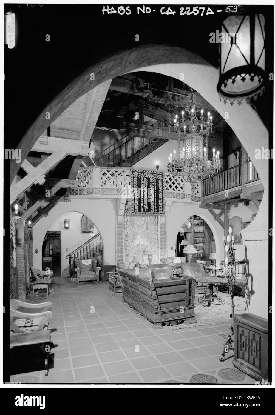 MAIN HOUSE INTERIOR, LIVING HALL, EAST WALL Death Valley Ranch, Main ...