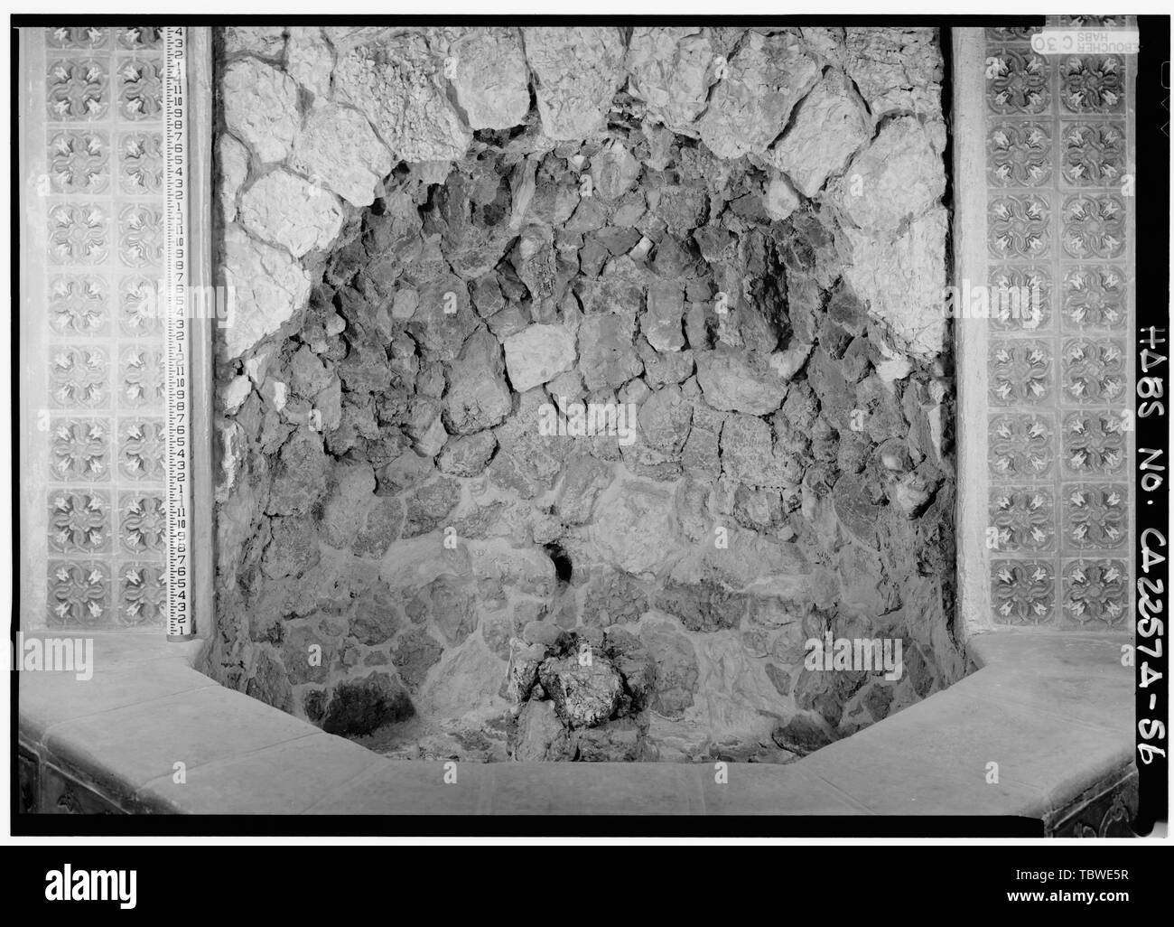 MAIN HOUSE INTERIOR, LIVING HALL, EAST WALL, DETAIL OF LOWER PART OF ...