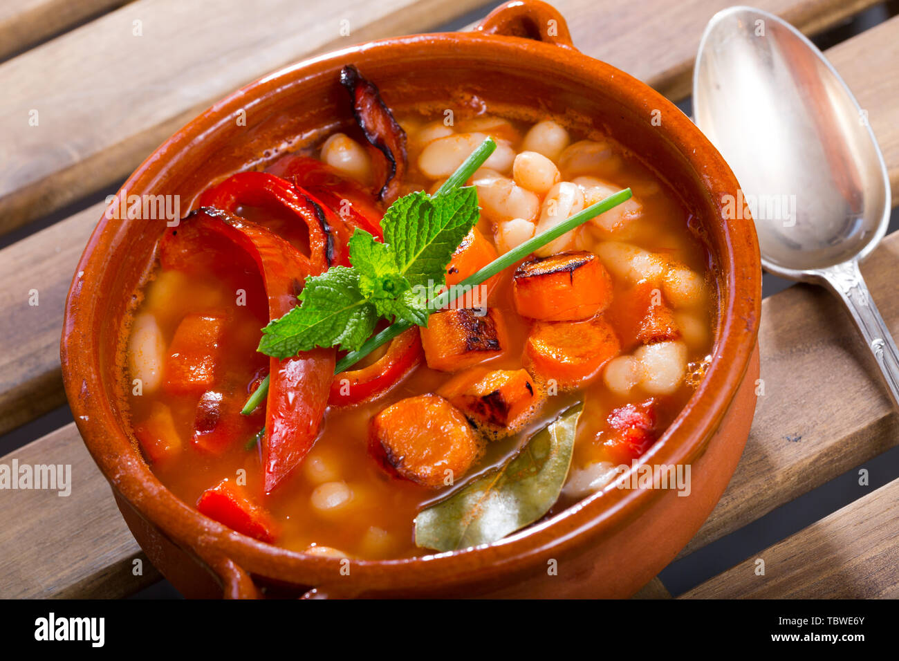 National Bulgarian dish Bob chorba - soup with beans, vegetables and ...
